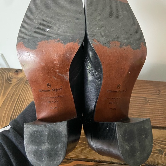 Etienne Aigner | Shoes | Etienne Aigner Leather Black Block Heel Shoes ...